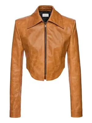 Magda Butrym Cropped Leather Jacket Tan