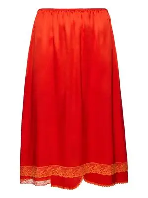 Magda Butrym Lace-Trimmed Silk Midi Skirt Red