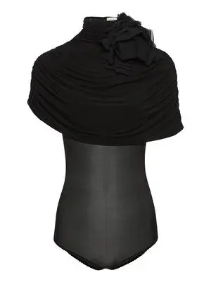 Magda Butrym Floral Applique Ruched Bodysuit - Black
