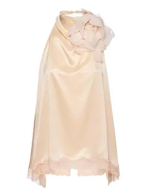 Magda Butrym Lace-Trimmed Silk Top Orange