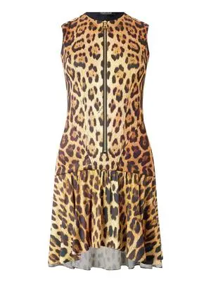 Roberto Cavalli Leopard-print Zip-front Mini Dress - Brown