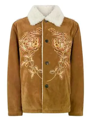 Roberto Cavalli Embroidered Suede Jacket - Brown
