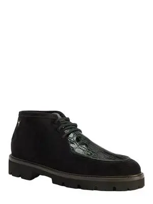 GIUSEPPE ZANOTTI Crocodile-effect Suede Lace-up Shoes - Black