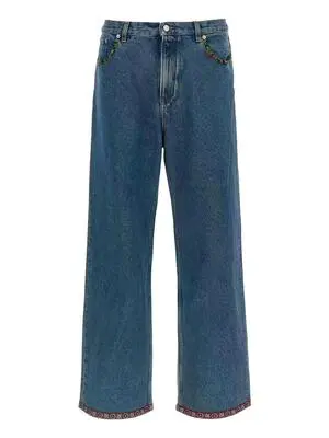 Valentino Garavani Floral-insert Five-pocket Jeans - Blue