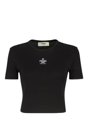 Fendi Ribbed Cotton Jersey Top - Black