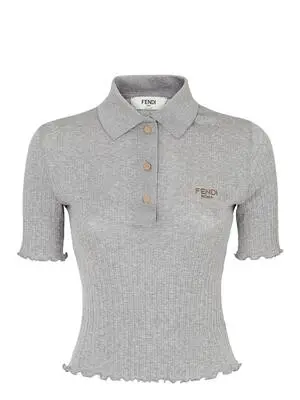 FENDI Fendi Cropped Ribbed Polo Shirt With Embroidered Logo