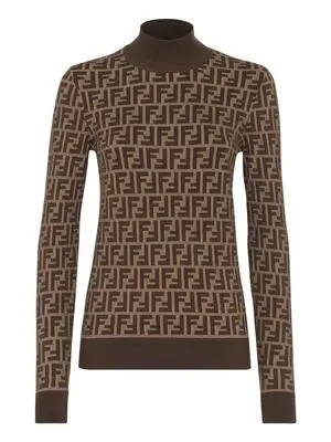 Fendi Jacquard Cotton Knit Jumper - Brown