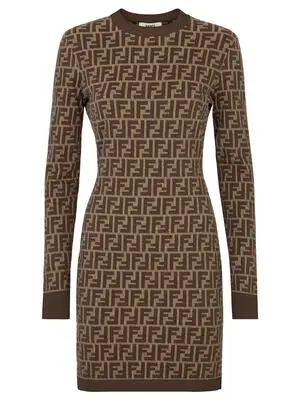Fendi Knit Ff Motif Jacquard Dress - Brown