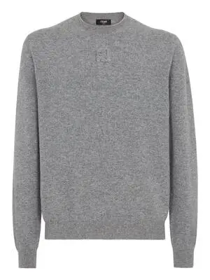 Fendi Regular-fit Crew-neck Pullover With Embossed Ff Logo - Grey