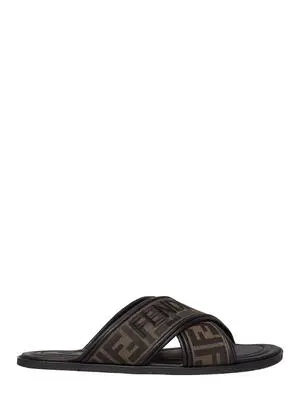Fendi Slides With Macro Ff Motif - Brown