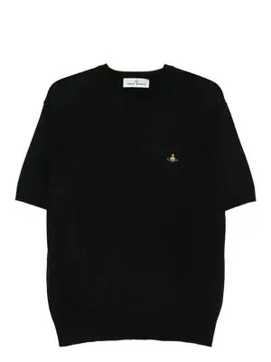 VIVIENNE WESTWOOD Logo-embroidered Short-sleeve Sweater - Black