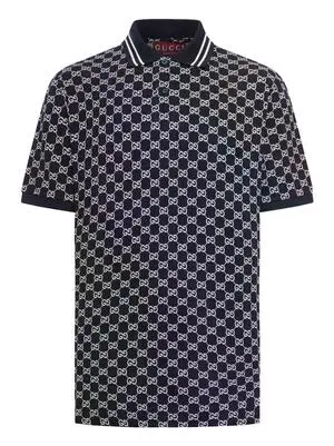 Gucci Gg-pattern Coton Polo Shirt - Blue