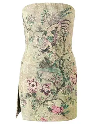 Roberto Cavalli Strapless Floral-embroidered Mini Dress - Neutrals