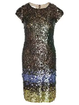 Oscar De La Renta Embellished Short-sleeved Dress - Brown