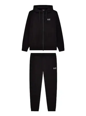 EA7 EA7 Core Identity Cotton-Blend Hooded Tracksuit Black