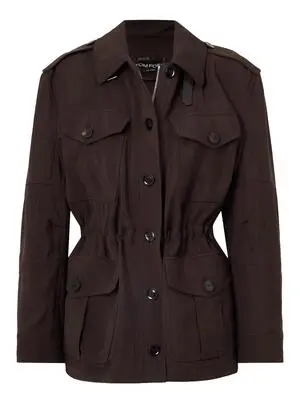 TOM FORD Leather-trimmed Twill Jacket - Brown