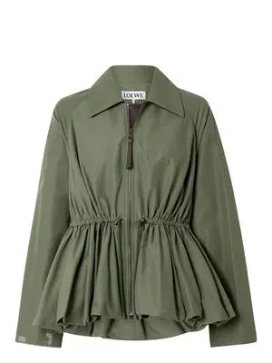 Loewe Leather-trimmed Cotton-blend Peplum Jacket - Green