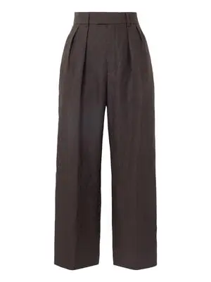 Loro Piana Rodger Pleated Linen Straight-leg Pants - Brown
