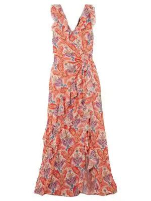 Etro Printed Crepe De Chine Maxi Dress - Red