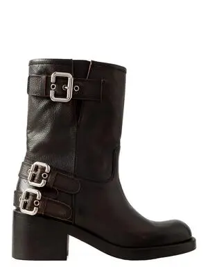 Chloé Buckled Textured-leather Ankle Boots - Black