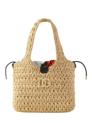 Dolce & Gabbana Leather-trimmed Raffia Tote - Neutrals