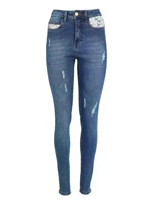 LETHICIA BRONSTEIN Viviane Lace-pocket Distressed Jeans - Blue