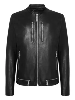 PHILIPP PLEIN Leather Zip-Front Jacket