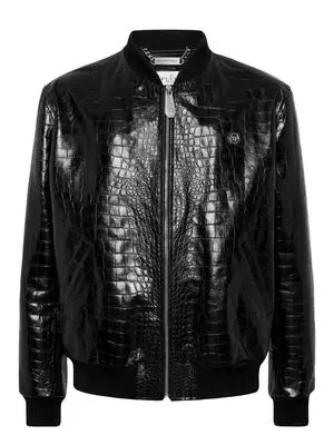Philipp Plein Crocodile-effect Leather Bomber Jacket - Black