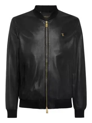 BILLIONAIRE Leather Bomber Jacket - Black