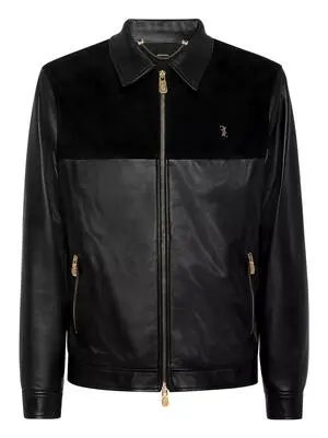 BILLIONAIRE Leather Bomber Jacket - Black