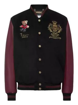 Philipp Plein Teddy-bear Leather-sleeve Bomber Jacket - Black