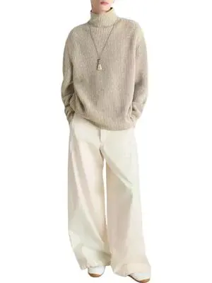 LEMAIRE High-Neck Ribbed Sweater Neutrals