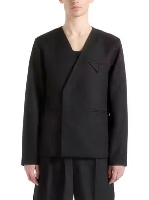 Manière De Voir Colin Minimal Collarless Double-breasted Blazer - Black