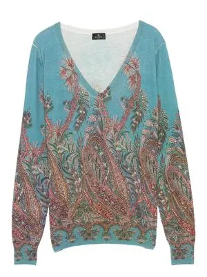 Etro Paisley V-neck Top - Blue