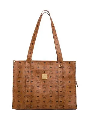 Mcm Aren Visetos Large Tote - Cognac
