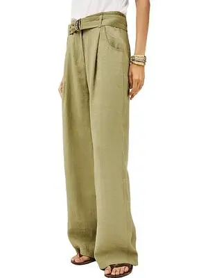 Ba&sh Dola Pleated Belted Pants - Khaki