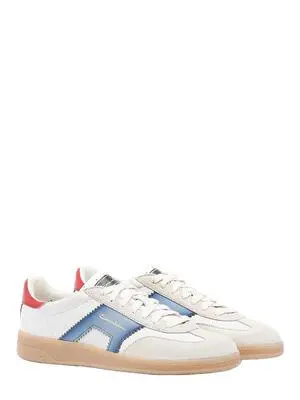 Santoni Leather And Suede Sneakers - White/blue/red