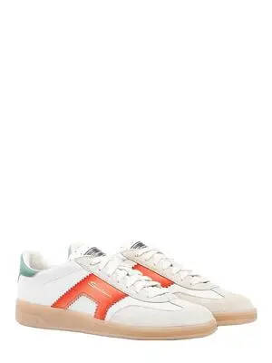 Santoni Leather And Suede Sneakers - White/orange/green