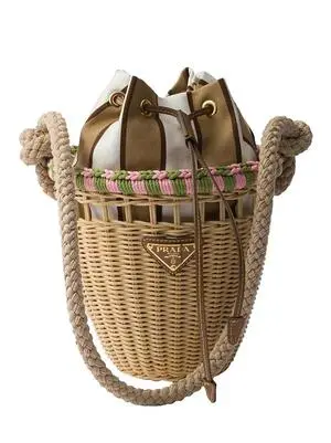 Prada Wicker Bucket Bag Tan/petal Pink