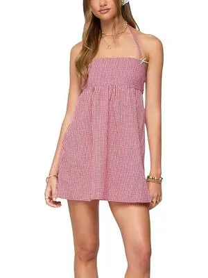 EDIKTED Rina Gingham Halter Mini Dress - Red