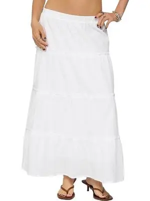 EDIKTED Petite Charlotte Tiered Maxi Skirt - White