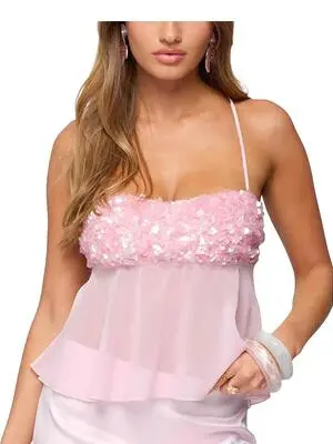 EDIKTED Sequin Chiffon Top - Pink