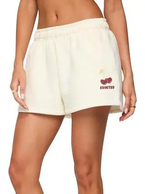 EDIKTED Cherry Babe Sweat Shorts - Cream