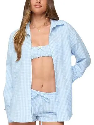 EDIKTED Yaffa Oversized Gingham Button Up Shirt - Light-blue