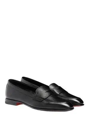 Santoni Leather Penny Loafer - Black