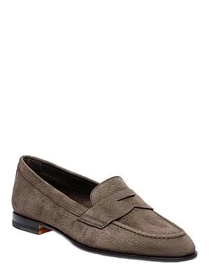 Santoni Nubuck Penny Loafer - Brown