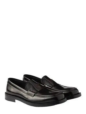 Prada Brushed Leather Loafers - Brown