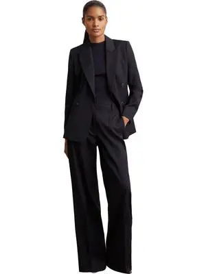 REISS Haisley Wool-blend Wide-leg Trousers - Navy
