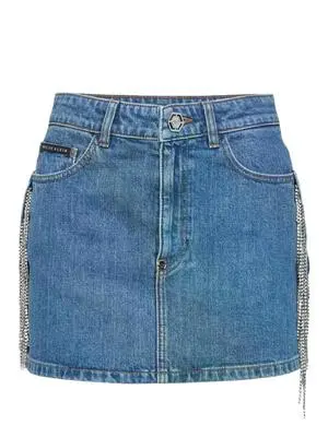 Philipp Plein Crystal-embellished Denim Mini Skirt - Blue