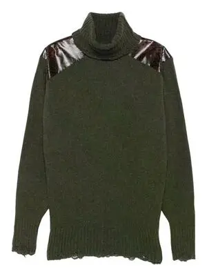 Stella McCartney Paneled Frayed-hem Sweater - Green